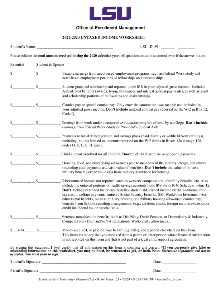 Fillable Online Untaxed Income Worksheet Fax Email Print - pdfFiller