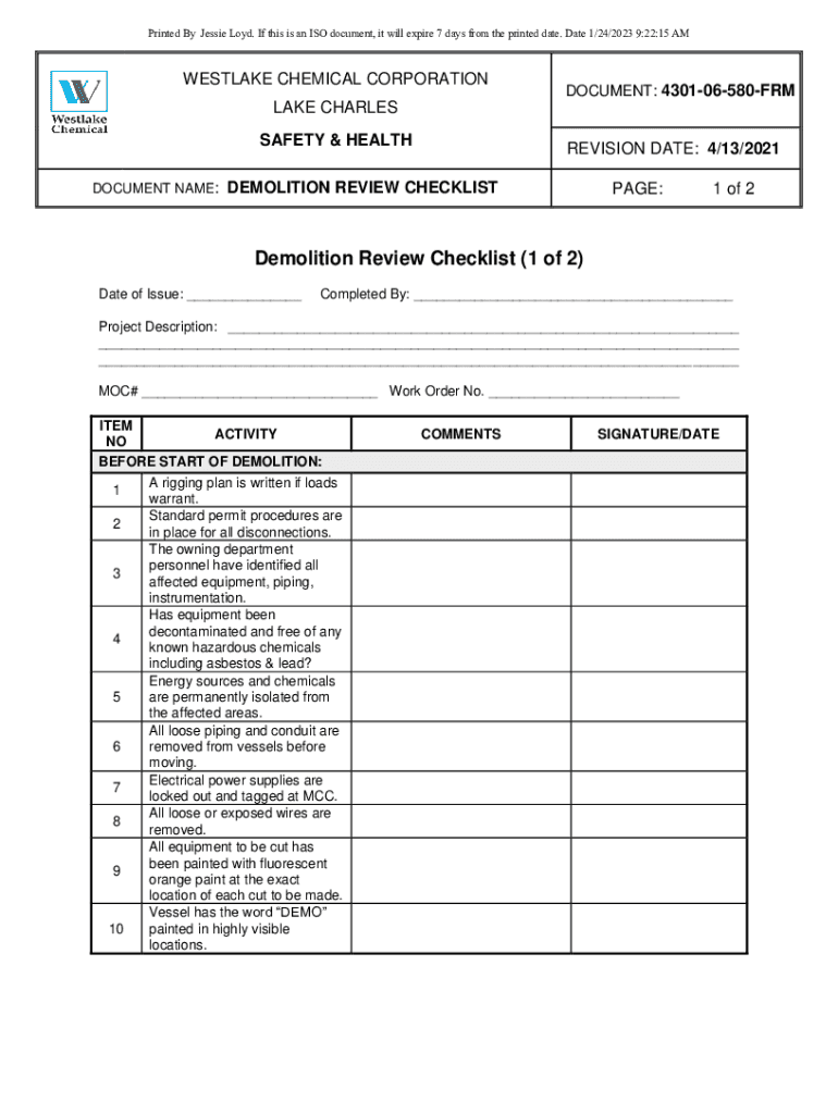 Fillable Online Demolition Review Checklist (1 of 2) Fax Email Print ...