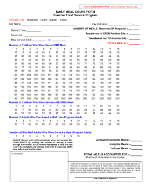 Fillable Online DAILY MEAL COUNT FORM Summer Food Service Program Fax ...