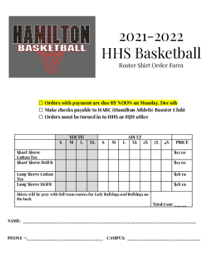 Fillable Online '21-'22 HHS Basketball Roster shirt order form Fax ...