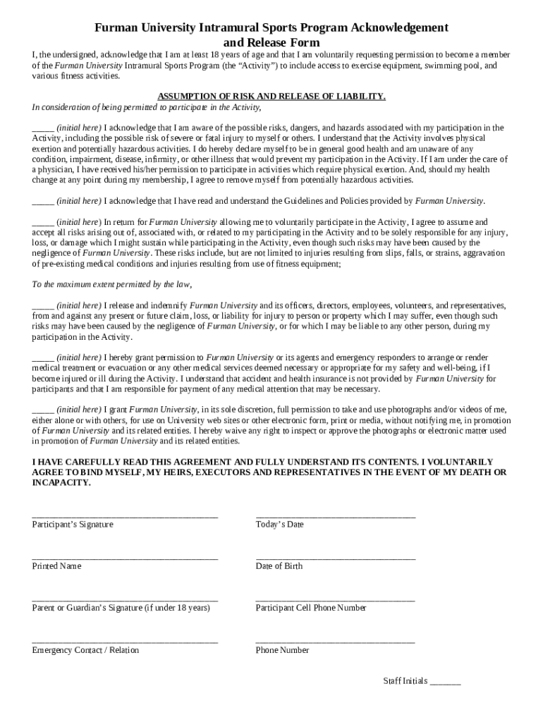 Furman University Club Sports Program Acknowledgement ... Doc Template ...