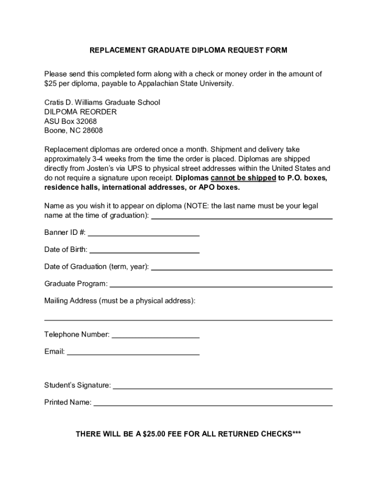Fillable Online replacement graduate diploma request form Fax Email ...