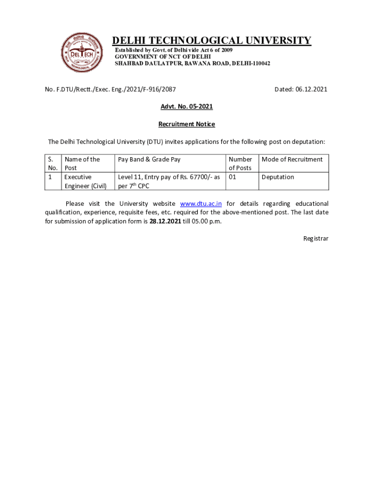 Fillable Online DTU advertisement - Delhi Technological University Fax Email Print - pdfFiller