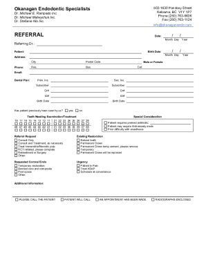 Fillable Online Okanagan Endodontic Specialists Referral Form Fax Email ...