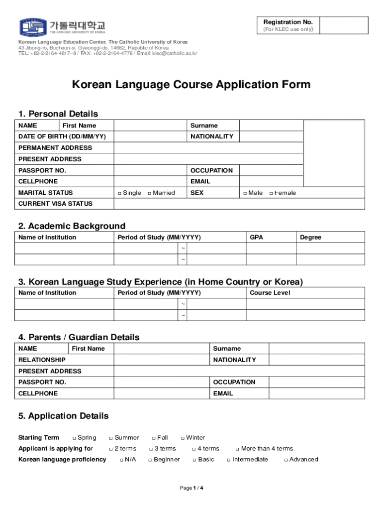 Fillable Online Korean Language Course Application Form Fax Email Print - pdfFiller