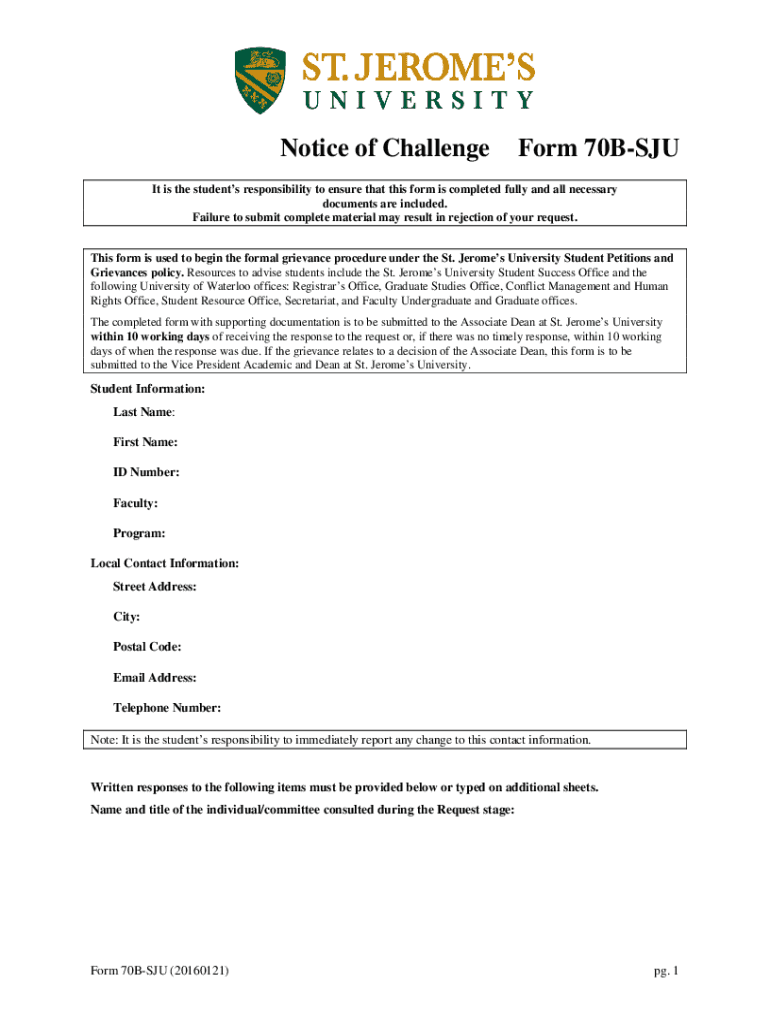 Fillable Online Notice of Challenge Form 70B-SJU Fax Email Print - pdfFiller
