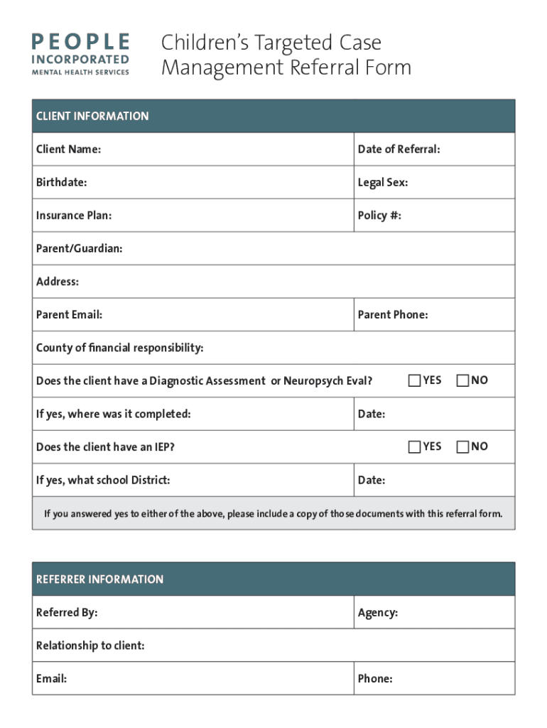 Fillable Online Children's Targeted Case Management Referral Form Fax ...