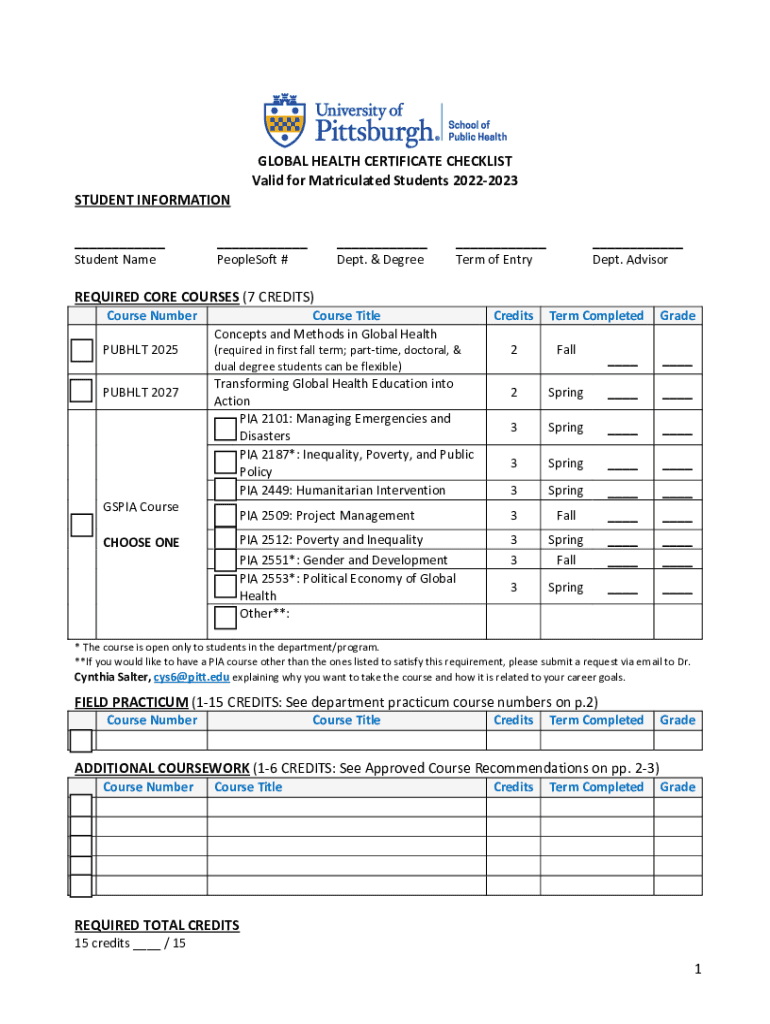 Fillable Online 1 Global Health Certificate Checklist Fax Email Print Pdffiller