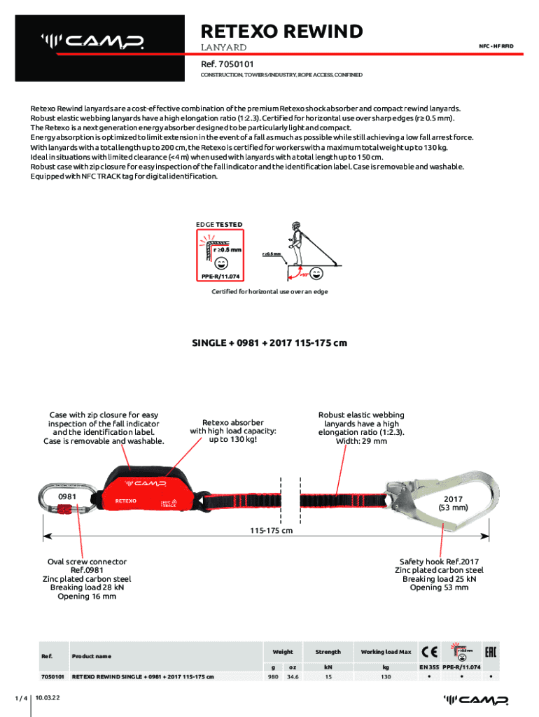 Fillable Online Fall Arrest Lanyard 1,7m Retexo Rewind Sharp-Edge 130kg Fax Email Print - pdfFiller