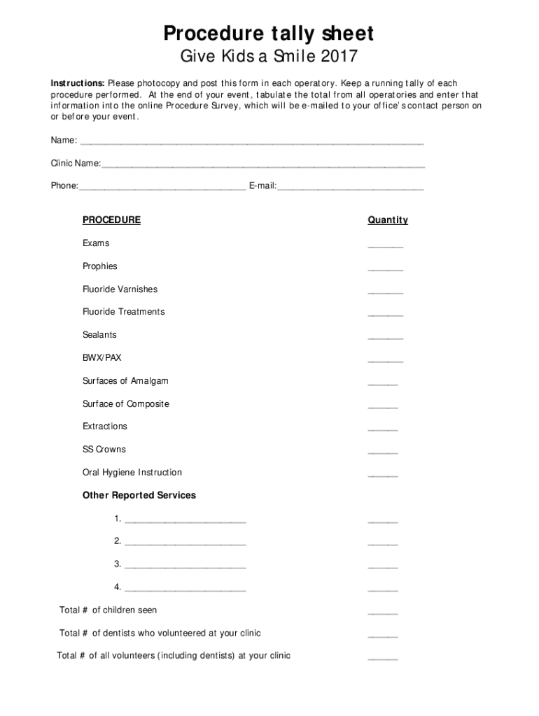 Fillable Online Procedure tally sheet Fax Email Print - pdfFiller