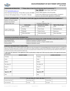 Fillable Online EXCAVATION/RIGHT-OF-WAY PERMIT APPLICATION Fax Email ...