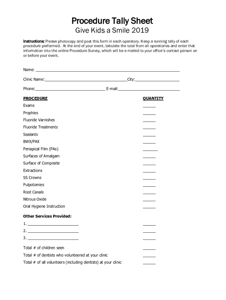 Fillable Online Procedure Tally Sheet Fax Email Print - pdfFiller