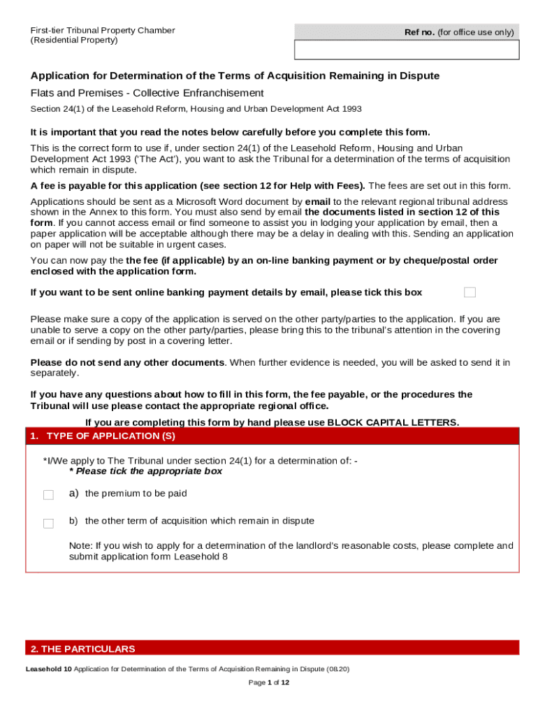 Leasehold 10: Apply to determine disputed terms of ... Doc Template ...