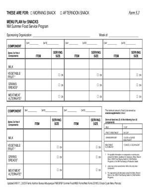 Fillable Online 5.3 Snack Cycle Menu Plan Fillable Fax Email Print - pdfFiller