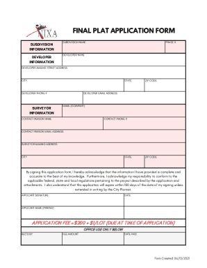 Fillable Online FINAL PLAT APPLICATION FORM Fax Email Print - pdfFiller