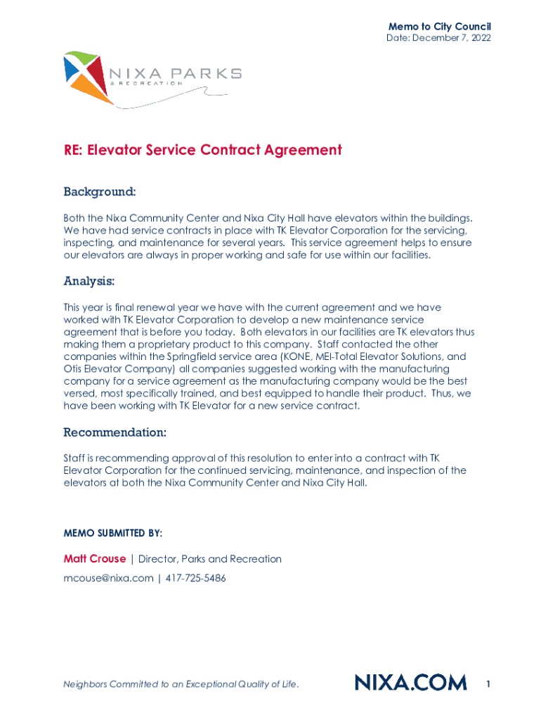 Review The Elevator Service Agreement Sample To Understand Duration Of The Agreement And Any ...