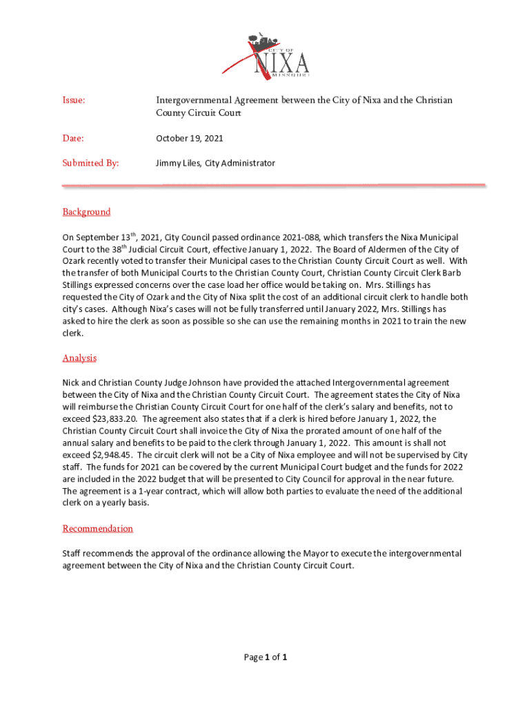 Fillable Online Page 1 of 1 Issue: Intergovernmental Agreement between ...