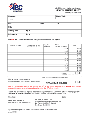 Fillable Online ABC Northern California Chapter - HEALTH BENEFIT TRUST ...