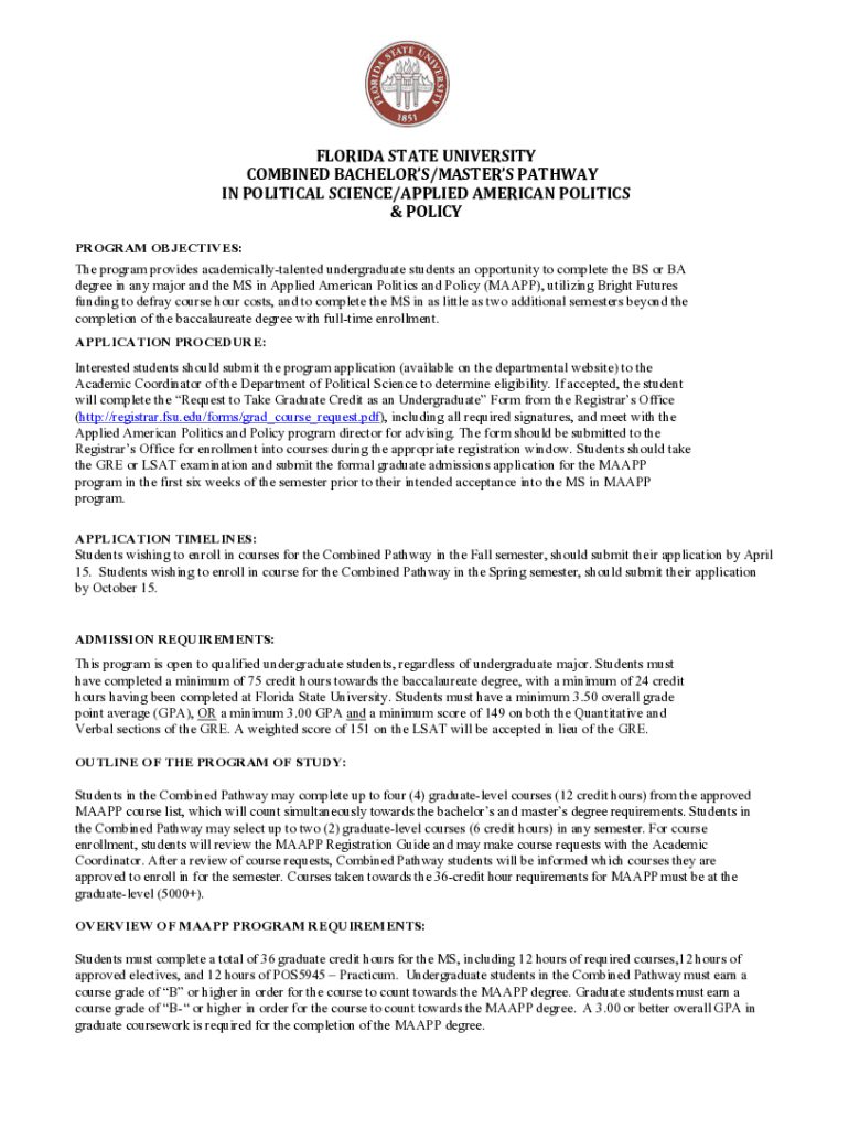 Fillable Online florida state university combined bachelor's/master's ... Fax Email Print ...