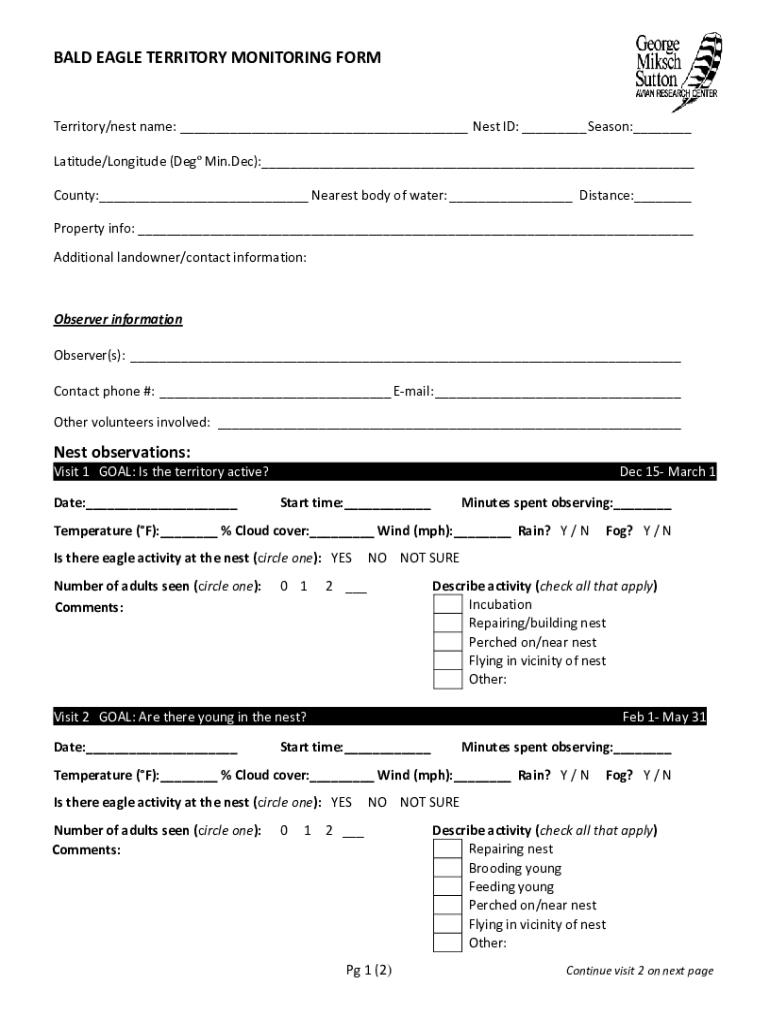 Fillable Online SARC-bald-eagle-nest-monitoring-form. ... Fax Email ...