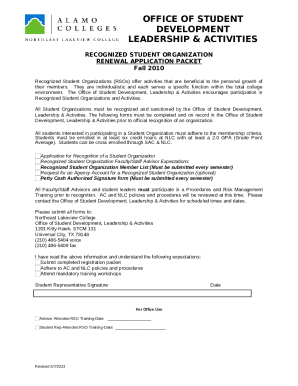 NVC APPLICATION FOR RECOGNITION OF A STUDENT ORGANIZATION Doc Template ...