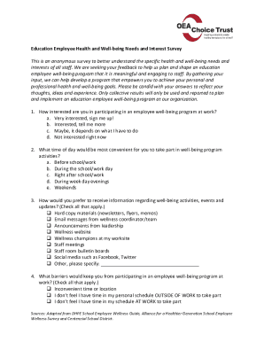 Fillable Online Employee Wellness Survey Guide & Free Survey Template ...