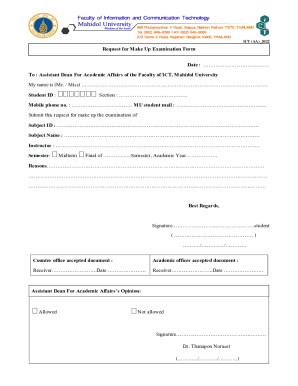 Fillable Online Request for Make Up Examination Form - ICT Mahidol Fax ...