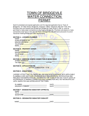Fillable Online town of bridgevile water connection permit Fax Email ...