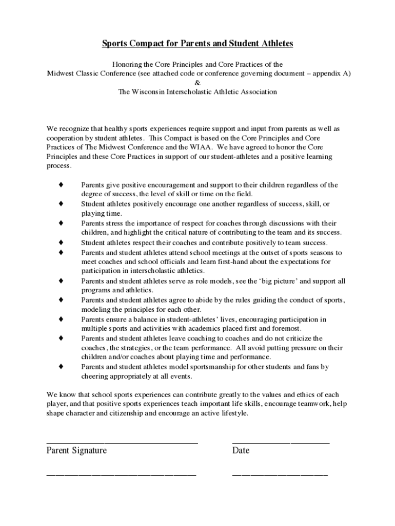 Fillable Online Sports Compact for Parents and Student Athletes Fax ...