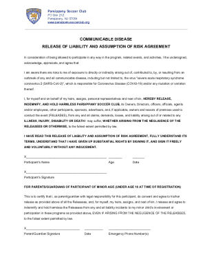 Fillable Online release of liability for youth soccer - please read ...