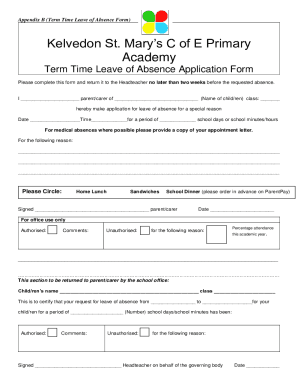 Fillable Online Leave of Absence in Term Time Form - Longden C Of E ...