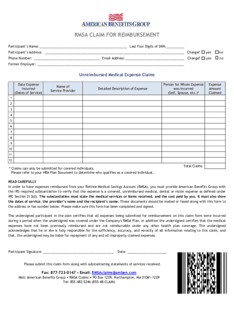 Fillable Online RMSA CLAIM FOR REIMBURSEMENT Fax Email Print - pdfFiller