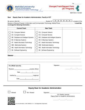 Fillable Online Changed Track Request Form ICT Program Fax Email Print ...
