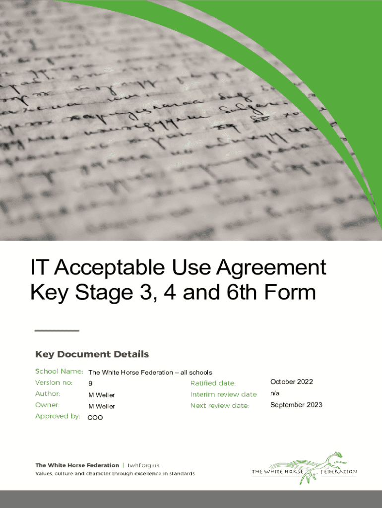 Fillable Online thewhitehorsefederation org Acceptable Use Agreement ...