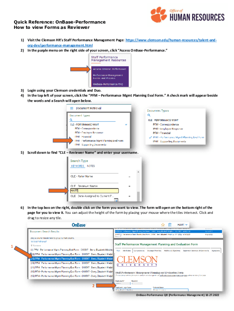 Fillable Online media clemson OnBase-Performance: How to view Forms as Reviewer Fax Email Print ...