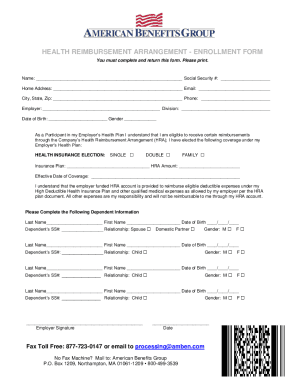 Fillable Online HRA Enrollment Form - School Fax Email Print - pdfFiller