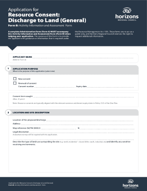 Fillable Online Application for Resource Consent Discharge to Land (General) Form B Fax Email ...
