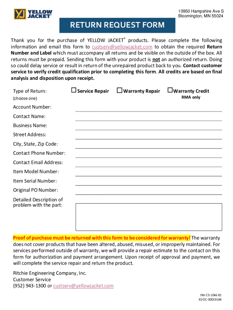 Fillable Online Field Scrap Request Form - Yellow Jacket Fax Email ...