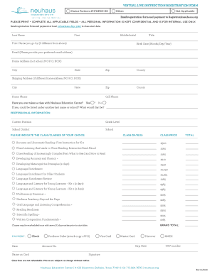 Fillable Online VIRTUAL LIVE INSTRUCTION REGISTRATION FORM Fax Email ...
