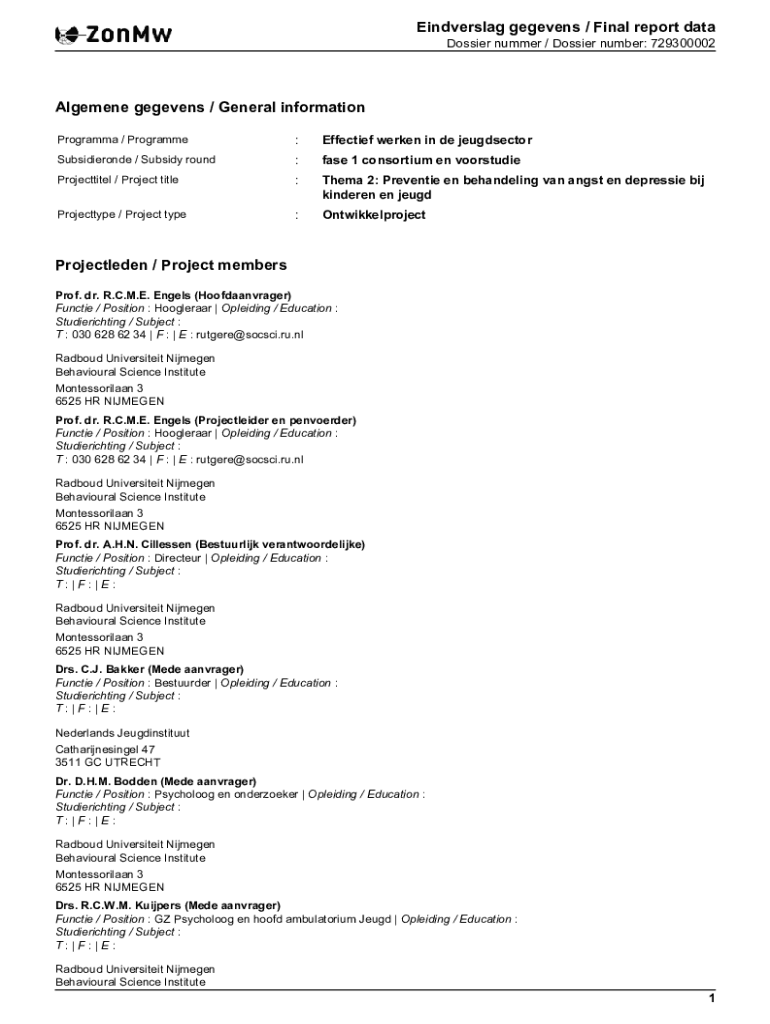 Invulbaar Online Eindverslag gegevens / Final report data Faxnummer Email Afdrukken - pdfFiller