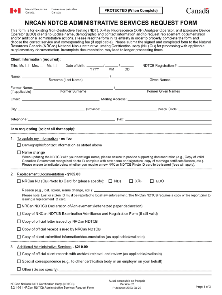 Fillable Online 8.2.1-031 - NRCan NDTCB Administrative Services Request ...