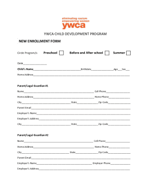 Fillable Online YWCA CHILD DEVELOPMENT PROGRAM enrollment form ... Fax ...