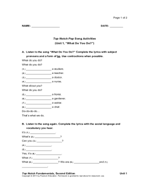 Fillable Online Top Notch Pop Song Activities (Unit 2, Excuse Me, Please) Fax Email Print ...