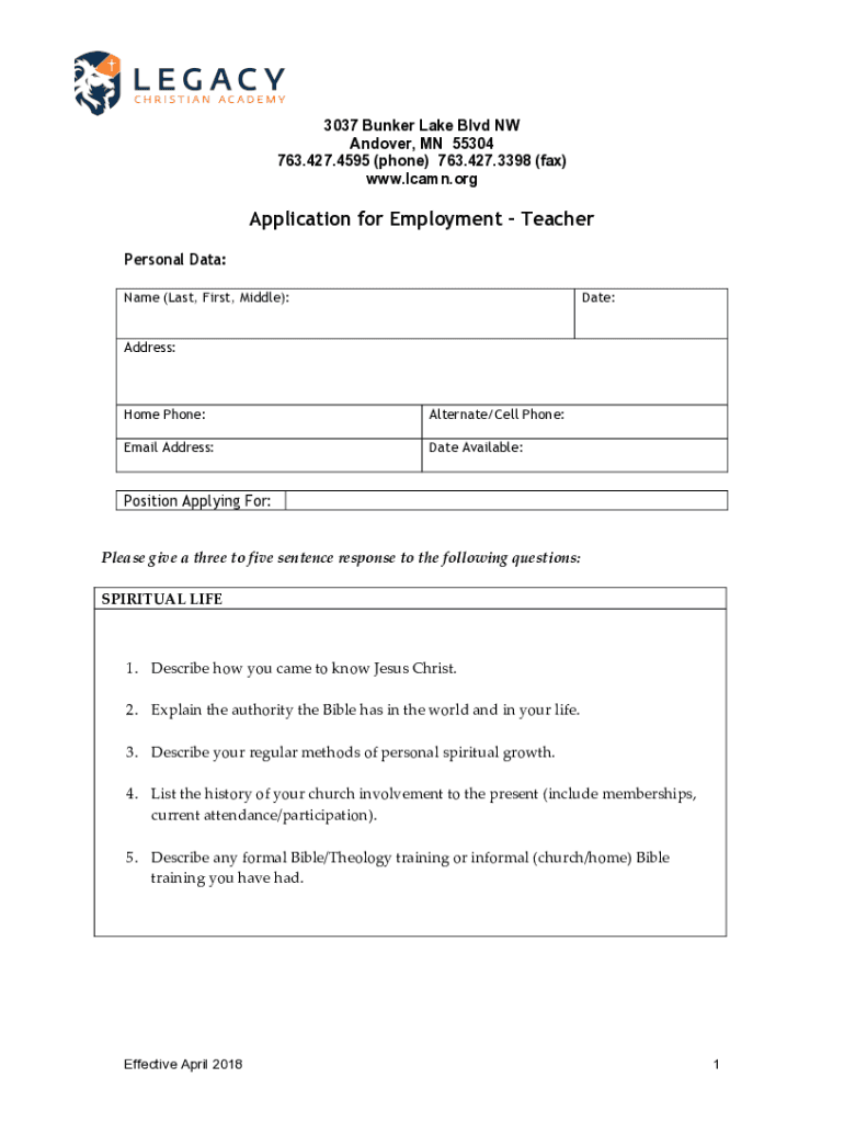 Fillable Online Application for EmploymentAssistant Director of PreK/ ... Fax Email Print ...