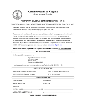 Fillable Online ST-50 - Temporary Sales Tax Certificate/Return ...