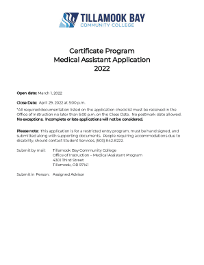 Fillable Online Certificate Program Medical Assistant Application 2022 ...
