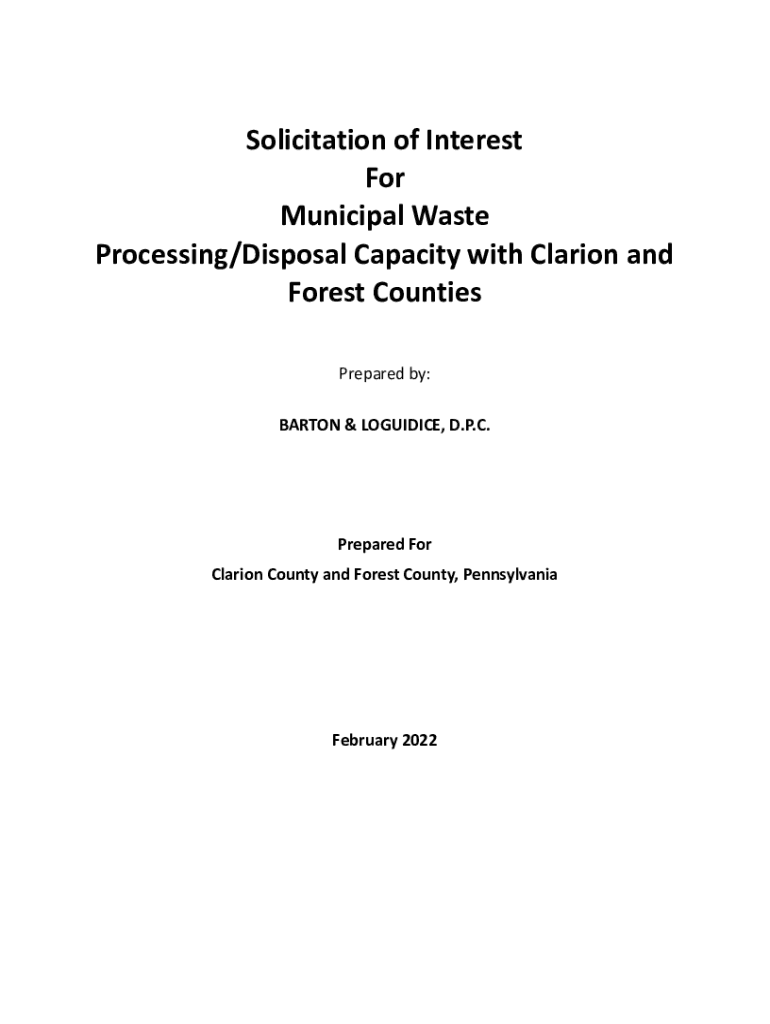 Fillable Online Solicitation of Interest For Municipal Waste Processing ...