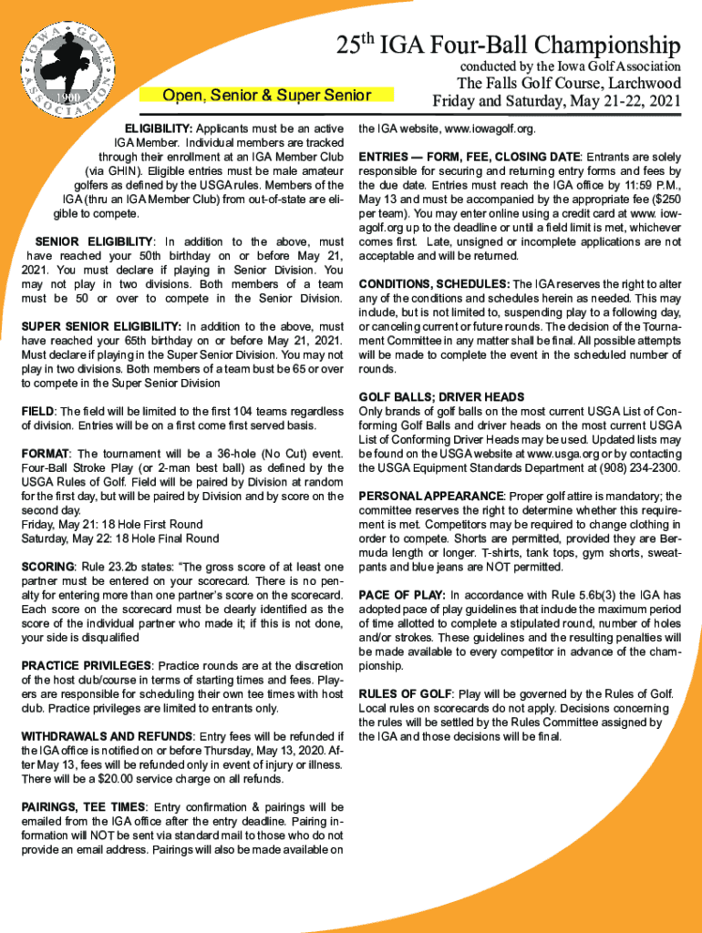 Fillable Online 25th IGA Four-Ball Championship Fax Email Print - pdfFiller