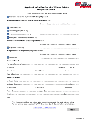 Fillable Online Application for Fire Service Written Advice Dangerous ...