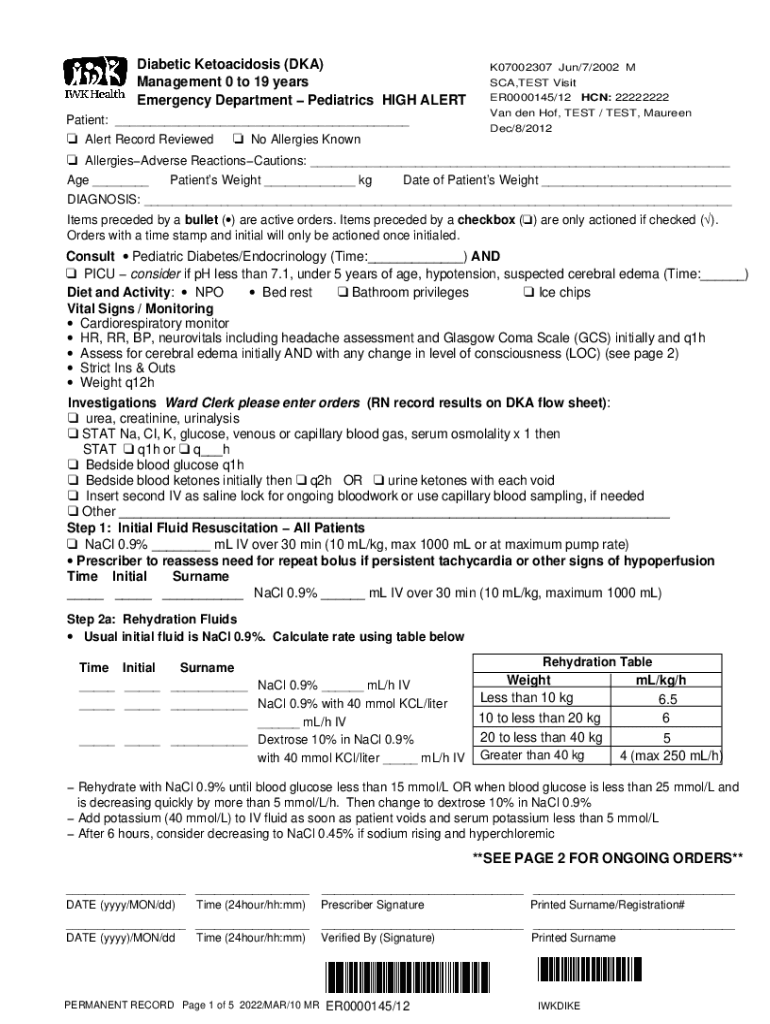 Fillable Online Diabetic Ketoacidosis (DKA) Fax Email Print - pdfFiller
